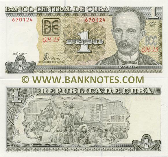 Cuba 1 Peso 2007 - Cuban Currency Bank Notes, Paper Money, World ...