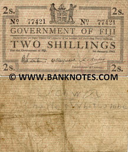 Fiji 2 Shillings 1942 - Fijian Currency Bank Notes, Paper Money, World ...