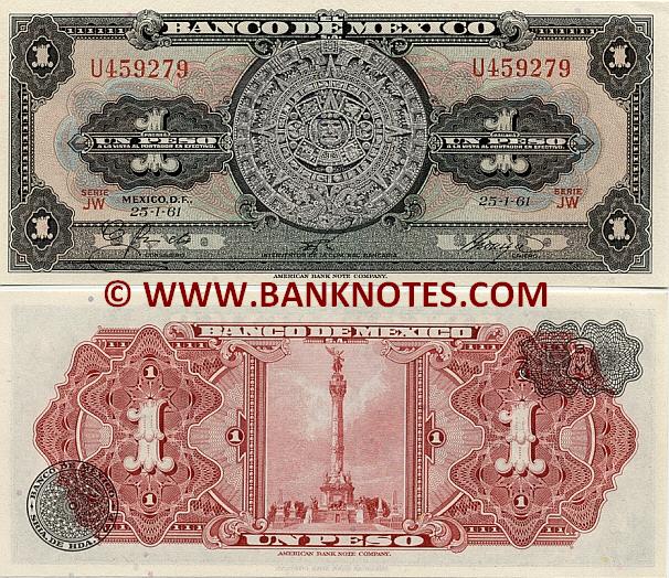 Mexico 1 Peso 1957 Mexican Currency Bank Notes Paper Money World
